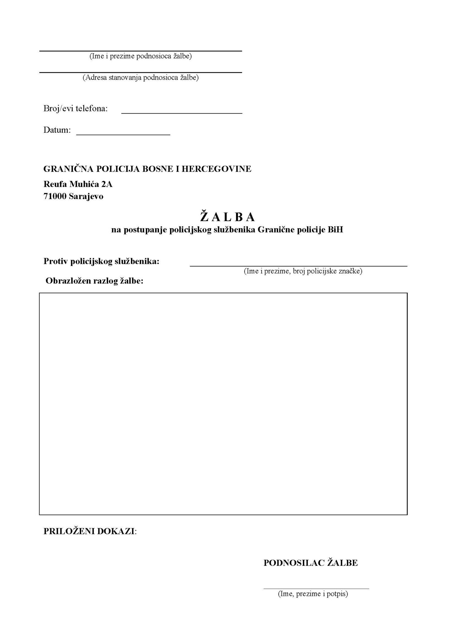 Primjer žalbe – Žalbe